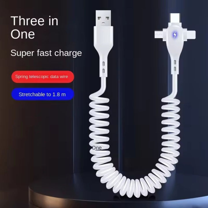 3 In 1 USB Fast Charging Cable 3A Car Spring Data Cable Suitable For ...