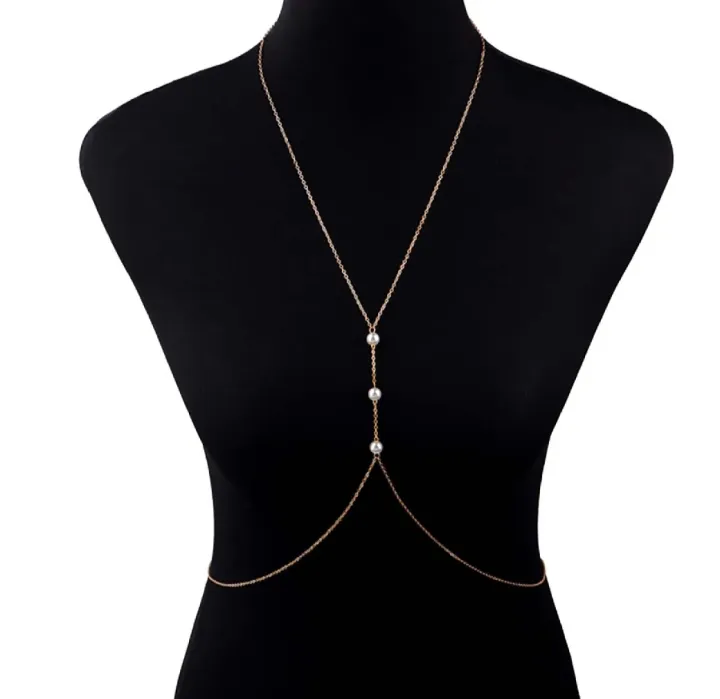 Body jewelry bikini pearl chain available in 2 colors for girls and ...