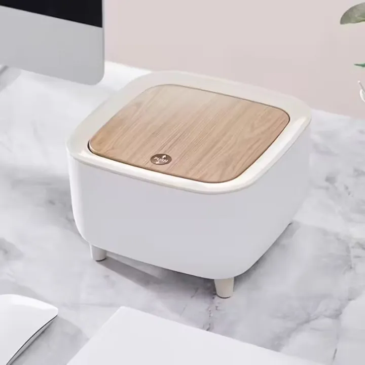 Portable Compact Desktop Trash Can with Lid, Mini Table Dustbin, Small ...