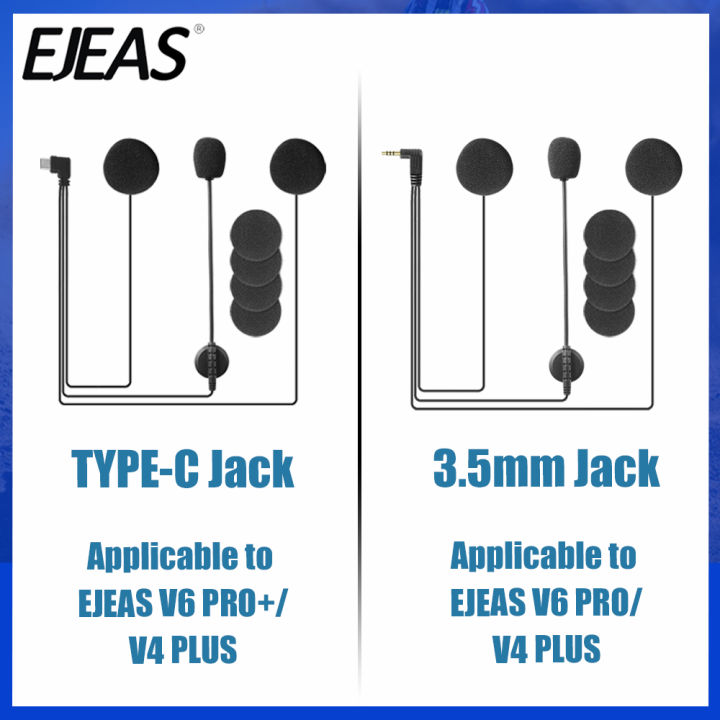 EJEAS Motorcycle Intercom Headset 3.5mm/Type C Jack Microphone Speaker ...