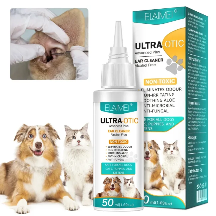 For ELAIMEI 50ml Pet Ear Cleaner Cat Dog Ear Cleaner Ear Wax Remover ...