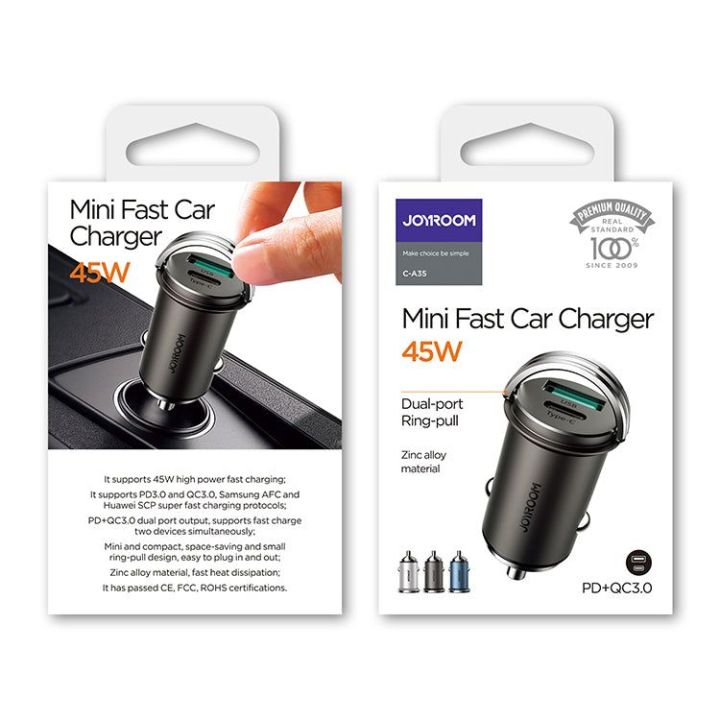Joyroom Car charger C-A35 45W Mini 2-port ring-pull fast. | Daraz.pk