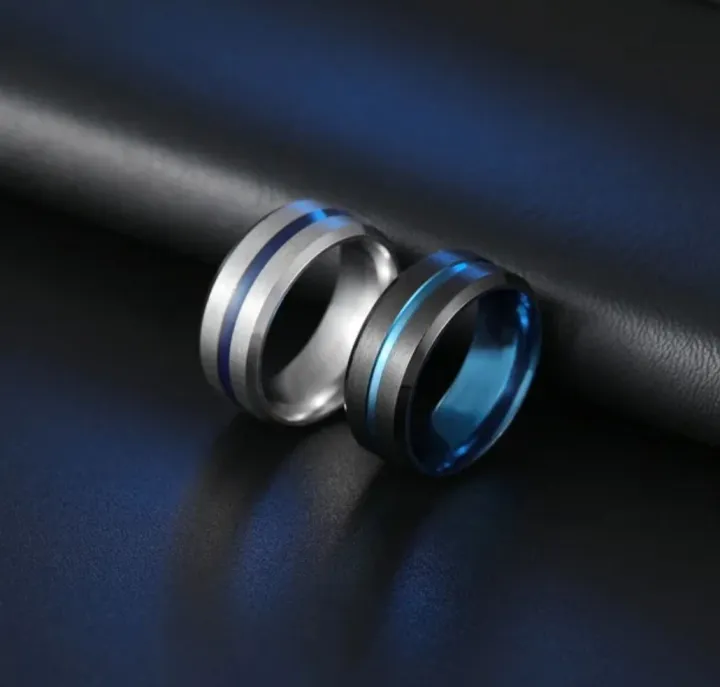 New Trend Uk Brand Tungsten Carbide Blue Line Stainless steel Ring ...