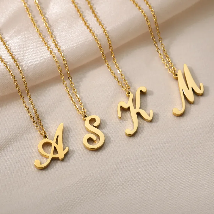 Artistic Cursive Initials Letter Necklace For Women Gold Plated Chain ...