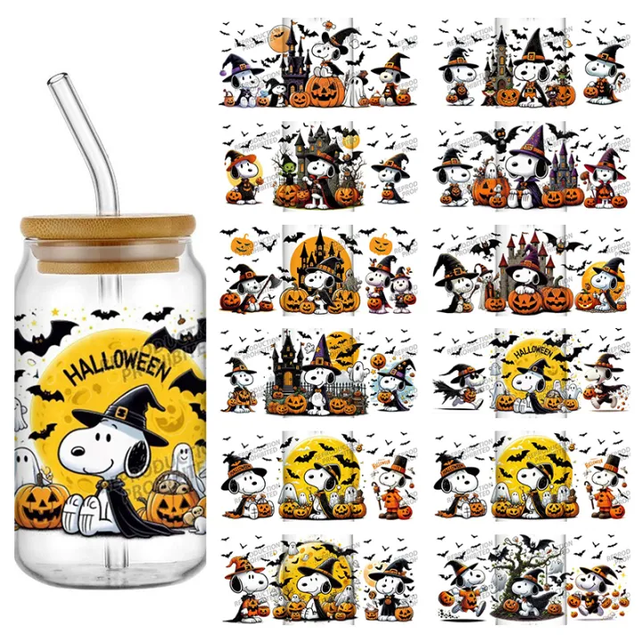 New 22 Design Cute Snoopy Happy Halloween 16oz UV DTF 3D Sticker Glass ...