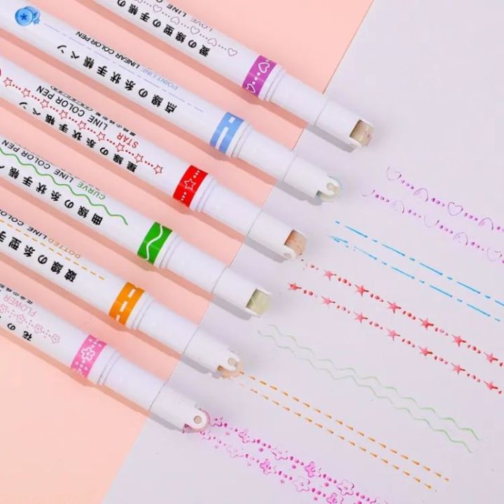 Pack Of6 Multi-colored Drawing Curve Pen Funny Pattern Outline Marker ...