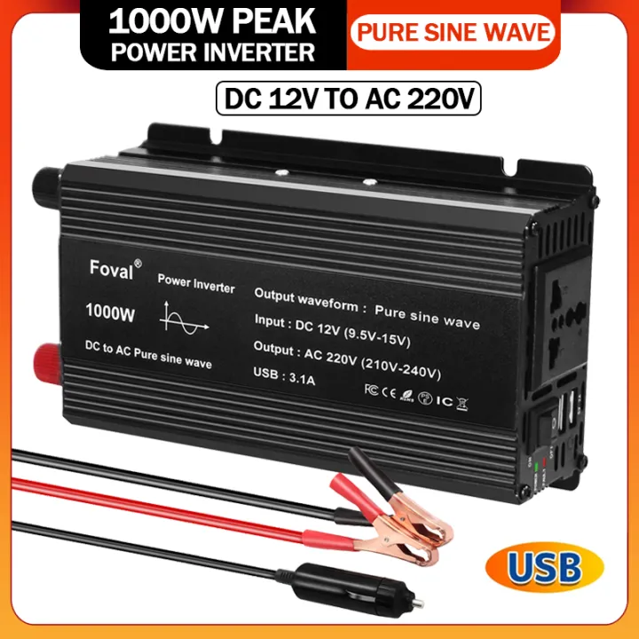 Pure Sine Wave 1000W 1500W 2200W 2600W DC 12V To AC 220V Car Power Inverter Adapter Converter ...