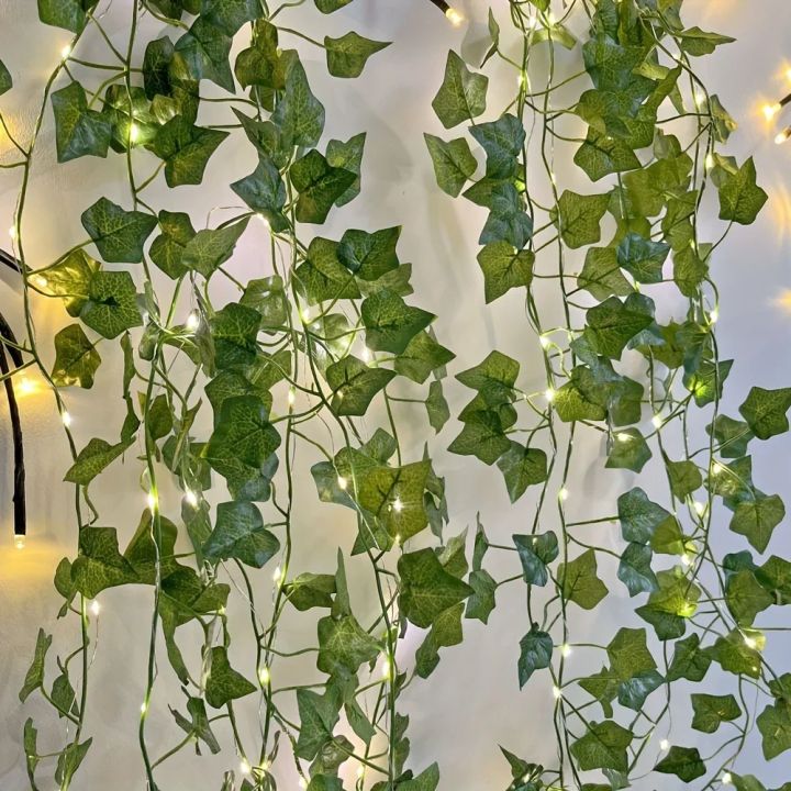 Battery Powered LED Silk Leaves Fake Creeper Green Leaf Ivy Vine LED ...