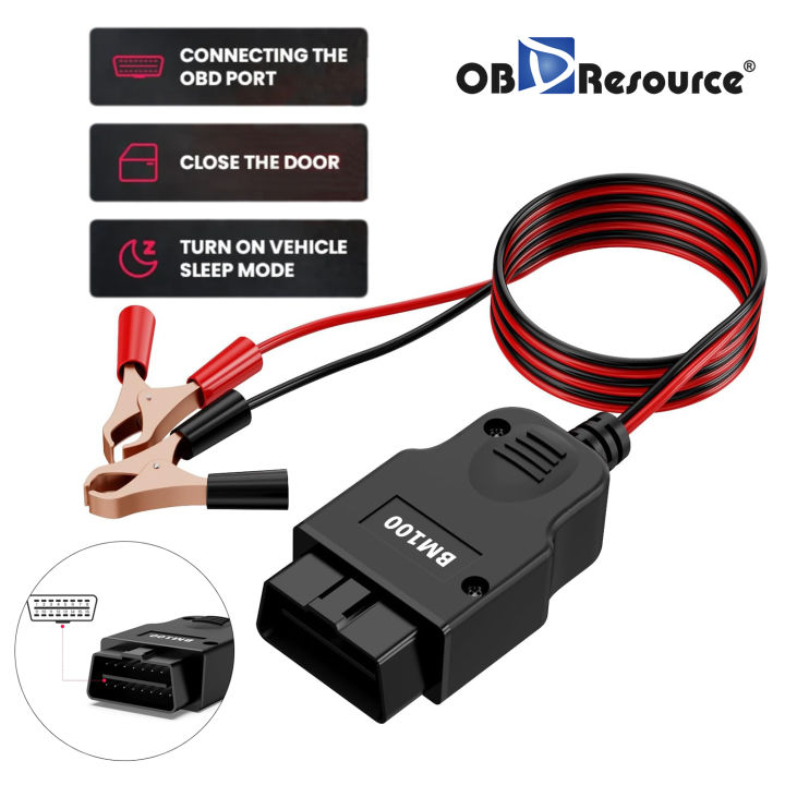 OBD II Car Memory Saver Cable with 2 Alligator Clips, 12V Vehicle ECU ...