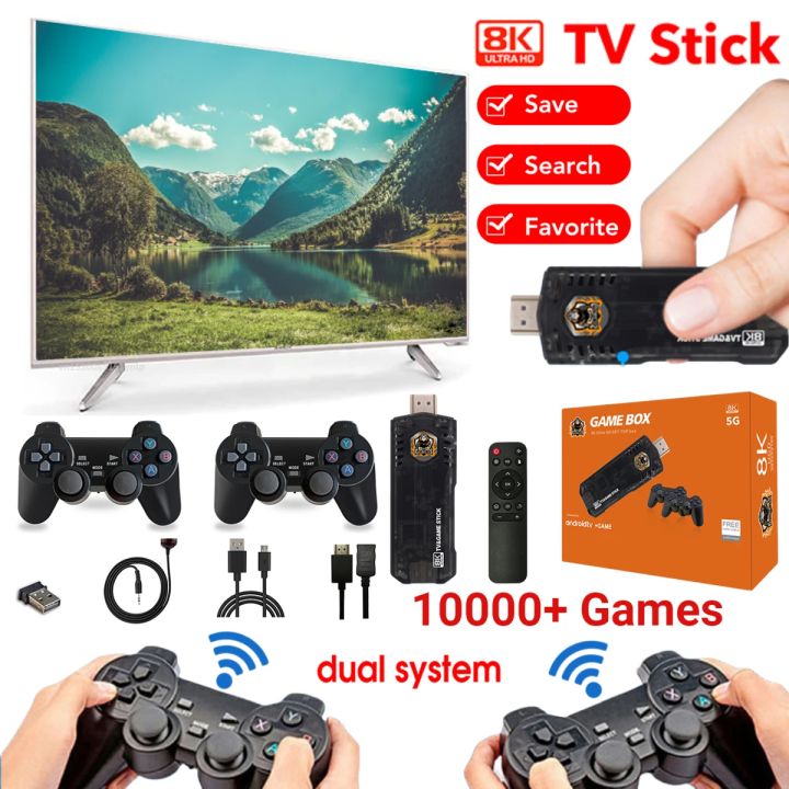 X8 Game Stick 8K 64G 10000+ Games Retro Video Game Consoles Dual Wireless Controller HDMI ...