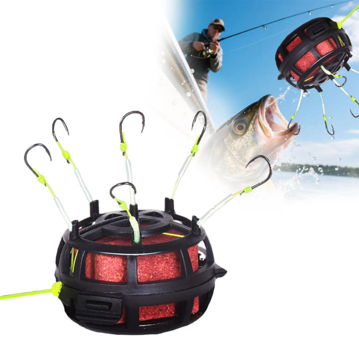 6-Hook Reverse Bottom Bait Cage Fishing Hook 360° Floating Bait Cage ...