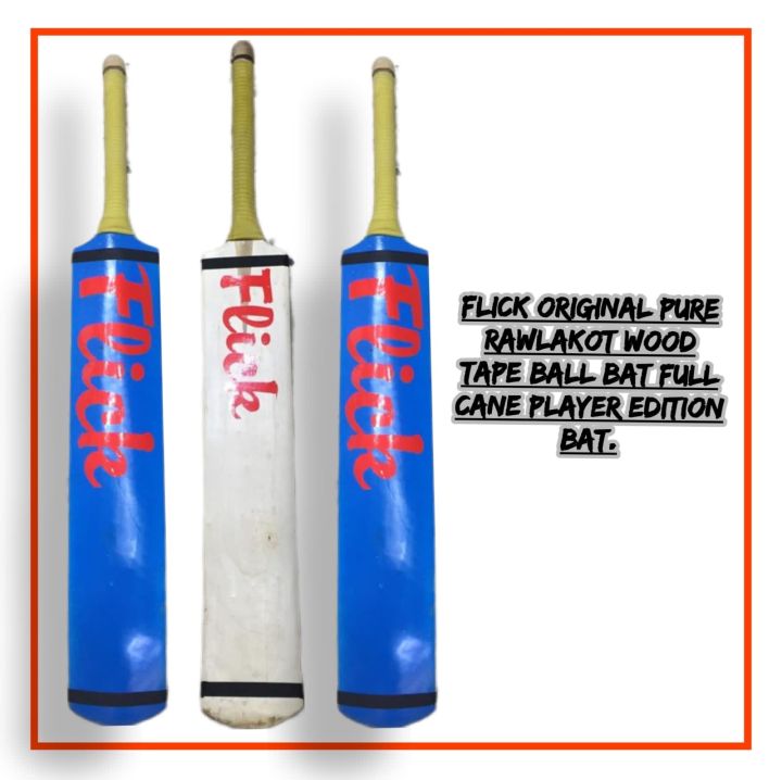 FLICK ORIGINAL PURE RAWLAKOT WOOD TAPE BALL BAT FULL CANE HANDLE HEAVY ...