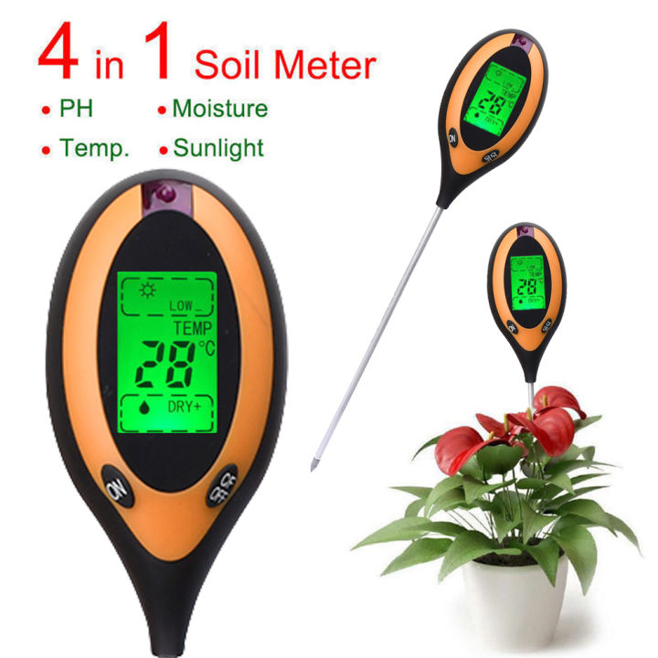 LED Display Soil Moisture Tester 4-in-1 Backlight PH Temperature ...