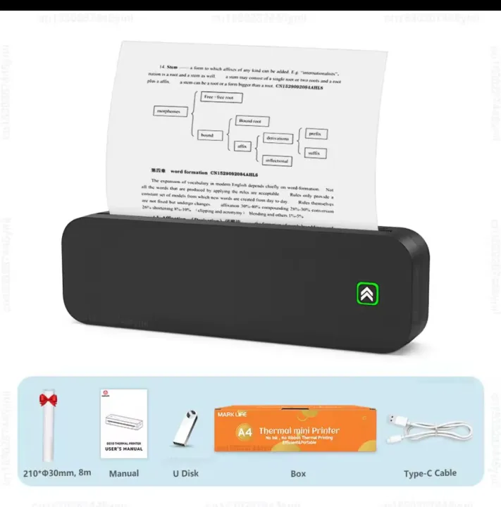 Portable Mini A4 Printer No Ink Printing A4 Thermal Printer for Phone ...