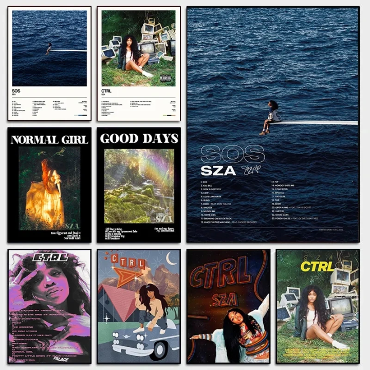 SZA Portrait Poster - SOS & CTRL Album Cover Canvas Print, Music Tracklist Wall Art Decor ...