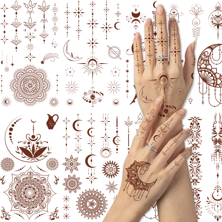 10 Sheets Henna Tattoo, Mini Finger Tattoo, Festive Hand Stickers, Eid ...