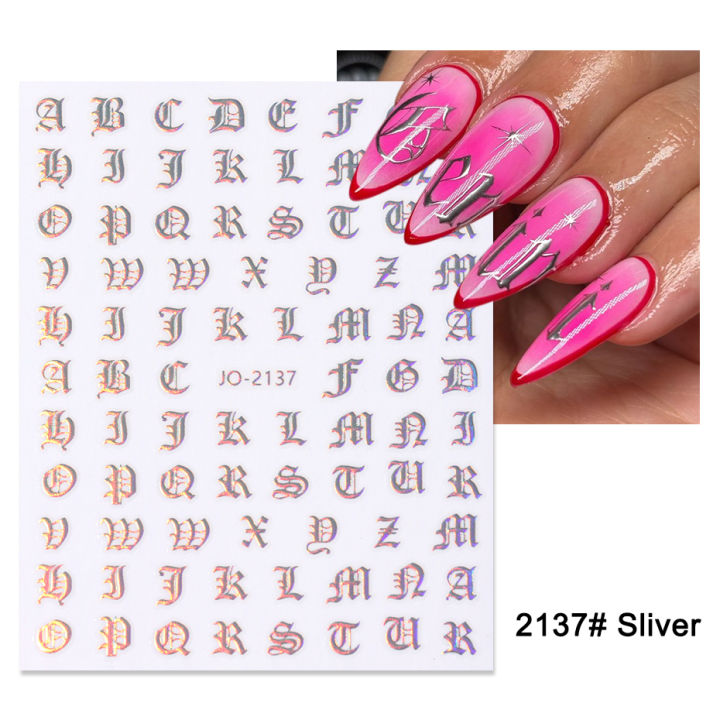 ABC Letter Decals Nail Art Stickers English Old Font Black Number ...