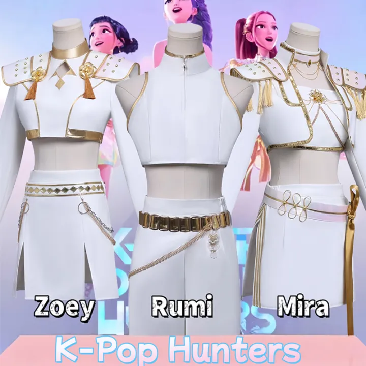 Kpop Rumi Zoey Mira Cosplay Costume White Leather Unifrom Skirt ...
