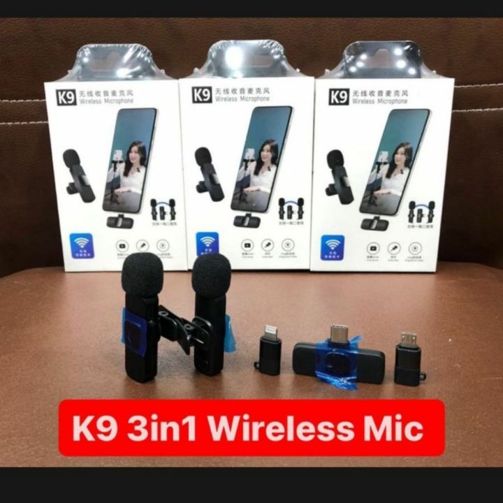 K9 4 in 1 Dual Microphone Mic Plug & Play USB Type C, Micro & I Phone Wireless... | Daraz.pk