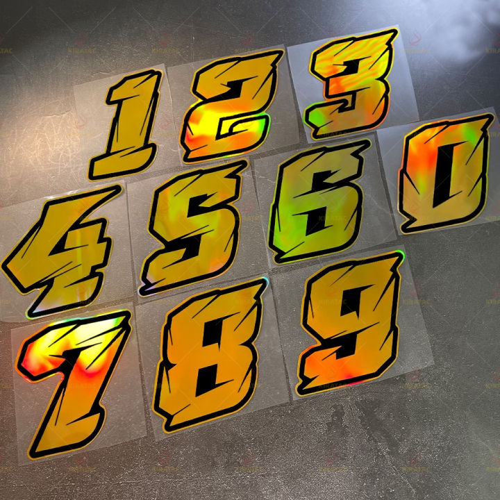 1PC Gold Laser Motorcycle Number Stickers for Fuel Tank Helmet Fairing ...