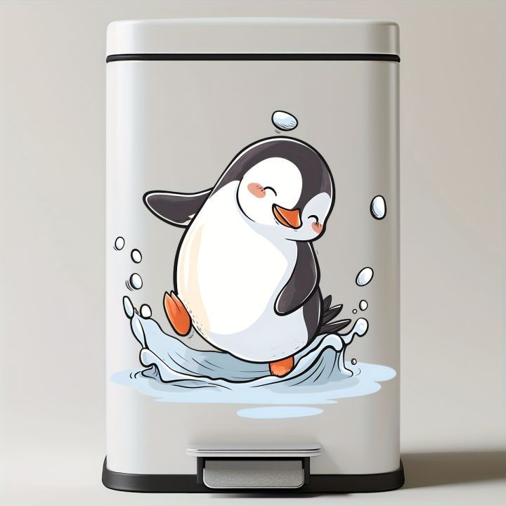 1PC Cute Penguin Trash Can Sticker Waterproof PVC Sticker Suitable for ...