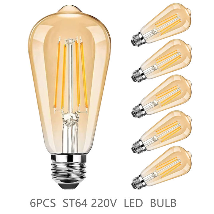 ST64 LED Bulb 6-Pack 4W/6W/8W Edison Retro Vintage Light Bulb - E27 ...