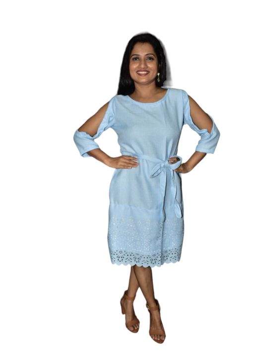 Linen cut work frock | Daraz.lk