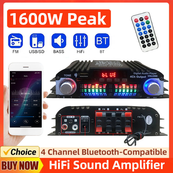 1600W Peak Power Digital 4 Channel Audio Amplifier HiFi Sound Amplifier ...