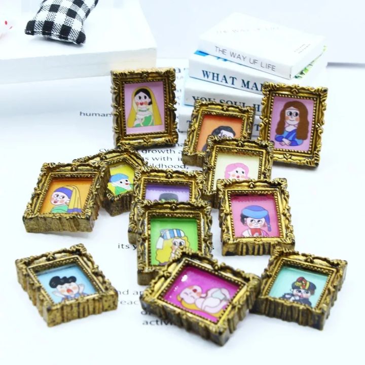 10Pcs/Bag Retro Oil Painting Frame for 1:12 Dollhouse Home Accessories ...