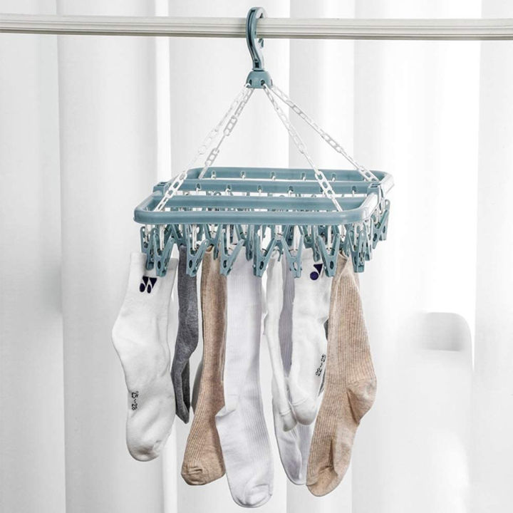 Clothes Drying Hanger with 32 Clips / 8 Clips Socks Underwear Drying ...