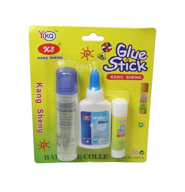 Pack of 3 Glue Set - Includes 1 Liquid Glue, 1 Gum Stick, and 1 White ...