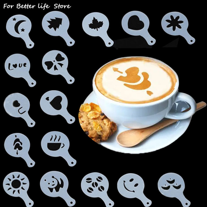 16PCS Coffee Stencils Fancy Coffee Printing Model Milk Cake Stencils ...