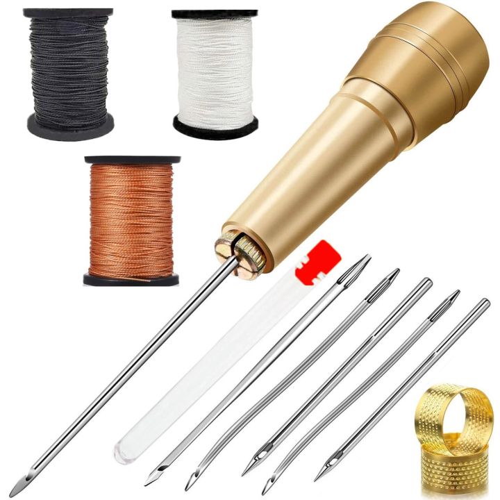 Leather Sewing Kit DIY Leather Sewing Awl Needle with Copper Handle Set ...