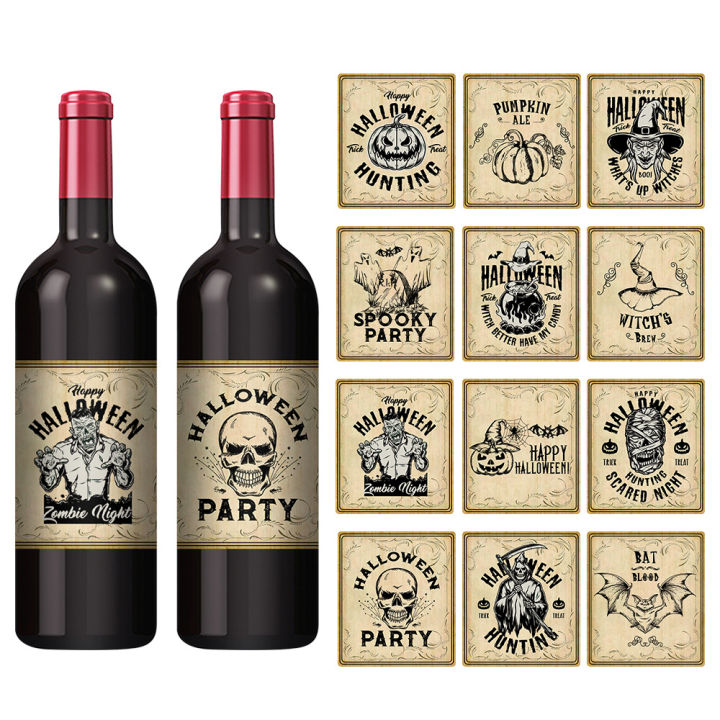 12/24pcs Halloween Retro Horror Gothic Wine Bottle Labels Sticker ...