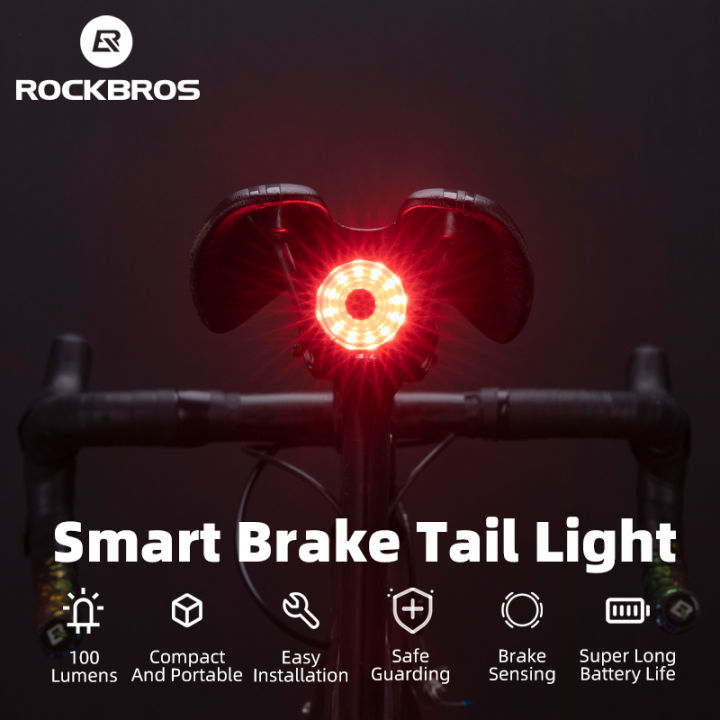 ROCKBROS Bike Light 100LM 500mAH Smart Brake Rear Light USB Rechargeable MTB Road Safety Night ...