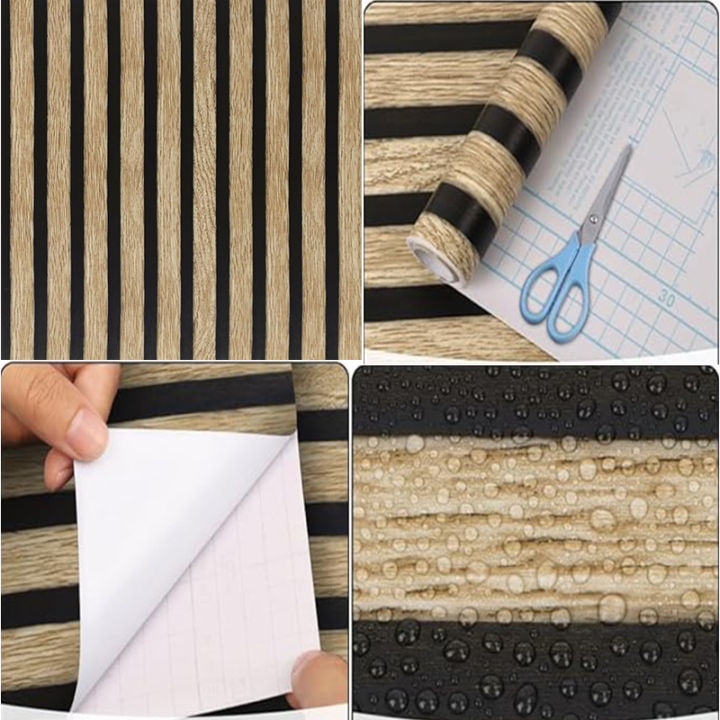 Wooden grid PVC self-adhesive wall sticker for home decoration ...