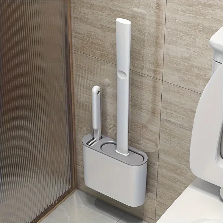 Full Bathroom Cleaning Set: Wall-mounted Silicone Toilet Brush and ...