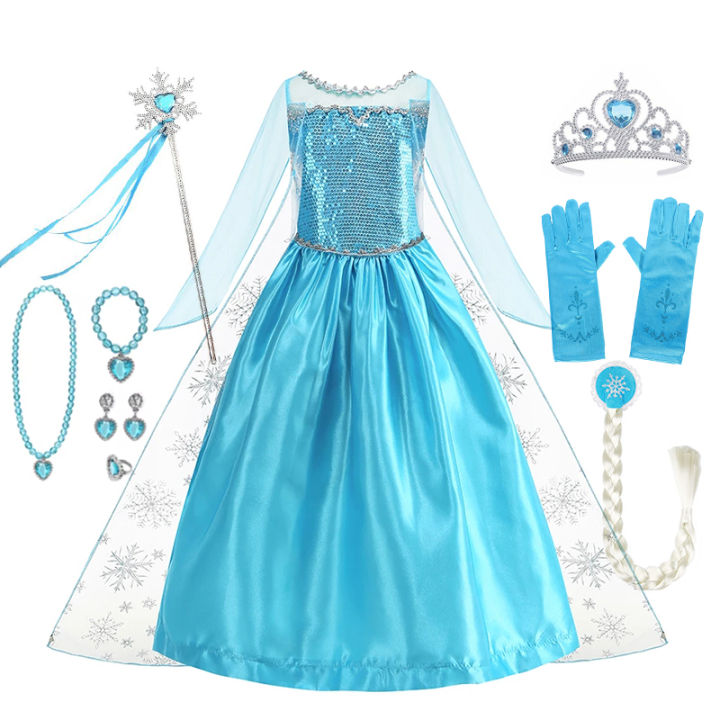 Kids Girls Cosplay Frozen Elsa Princess Dress Snow Queen Costume Kids ...