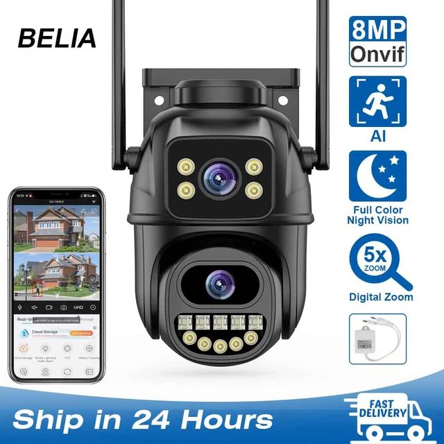 8MP WiFi Surveillance Camera, Dual Lens, 4X Digital Zoom, AI Human ...