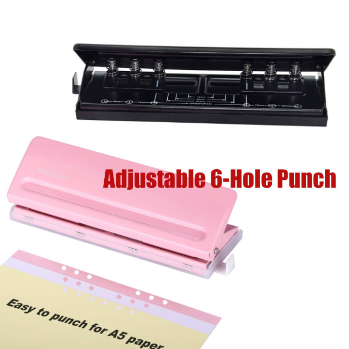 Adjustable 6-Hole Punch with Positioning Mark Black Pink Daily Paper ...