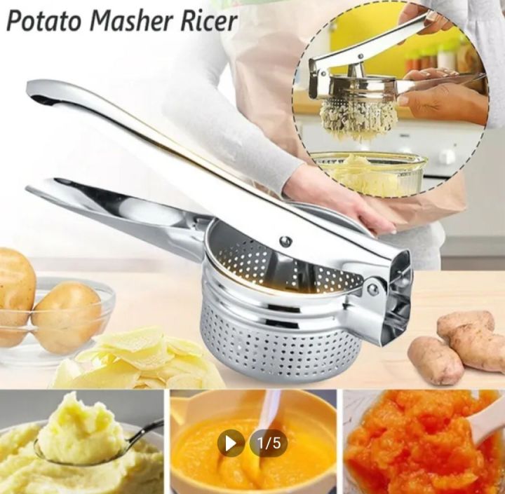 100% Stainless Steel Potato Press Food Ricer Masher Fruit Juicer ...