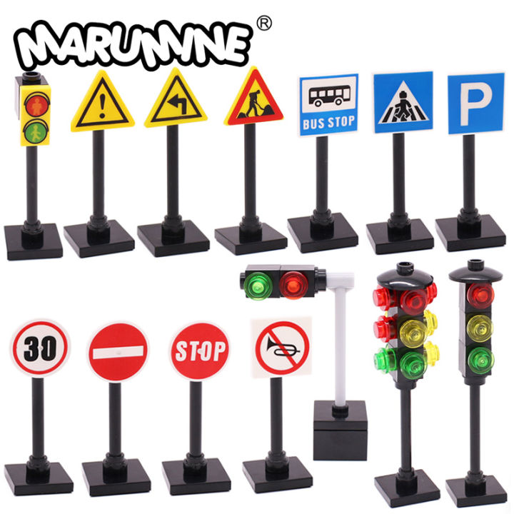 Marumine Traffic Road Sign Light Lamp MOC Block Brick Parts City Street ...