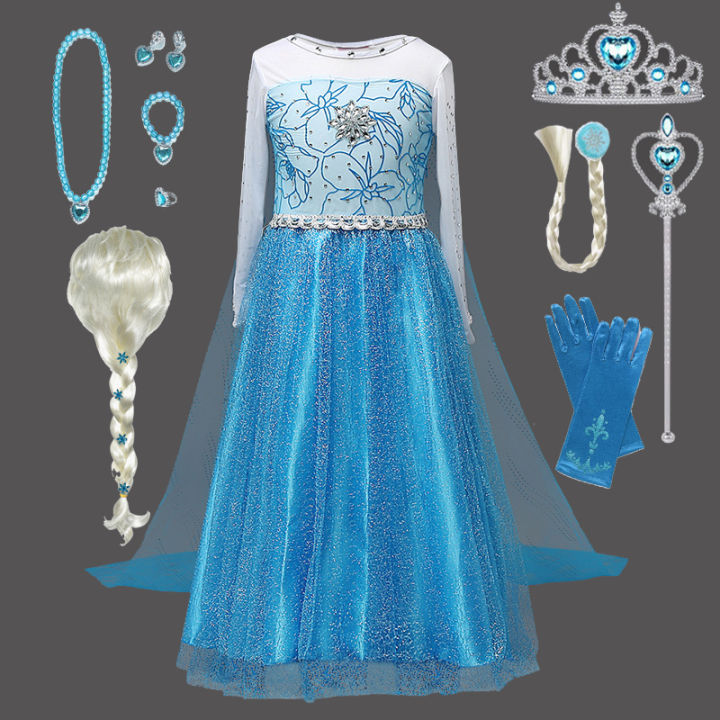 Girls Snow Queen Elsa Kids Costumes For Girl 2024 Carnival Party Prom ...