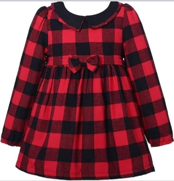 Full sleeve frock frock for girl black check | Daraz.com.bd