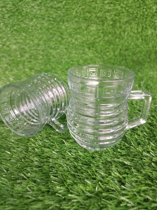 6 Piece Glass Tea Coffee Cups Mugs Set Transparent Random Design | Daraz.pk