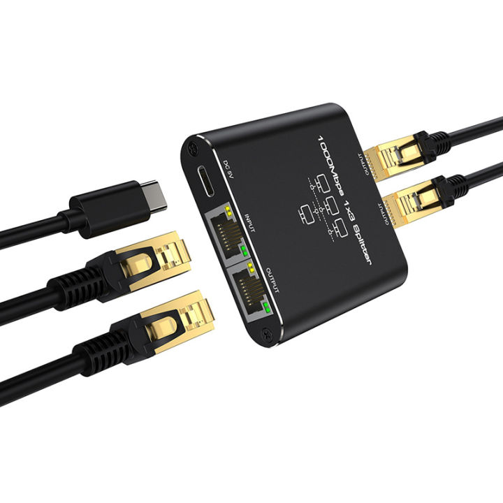 RJ45 Network Cable Switch Hub 1 In 2 3 Out Converter 1000Mbps Gigabit ...
