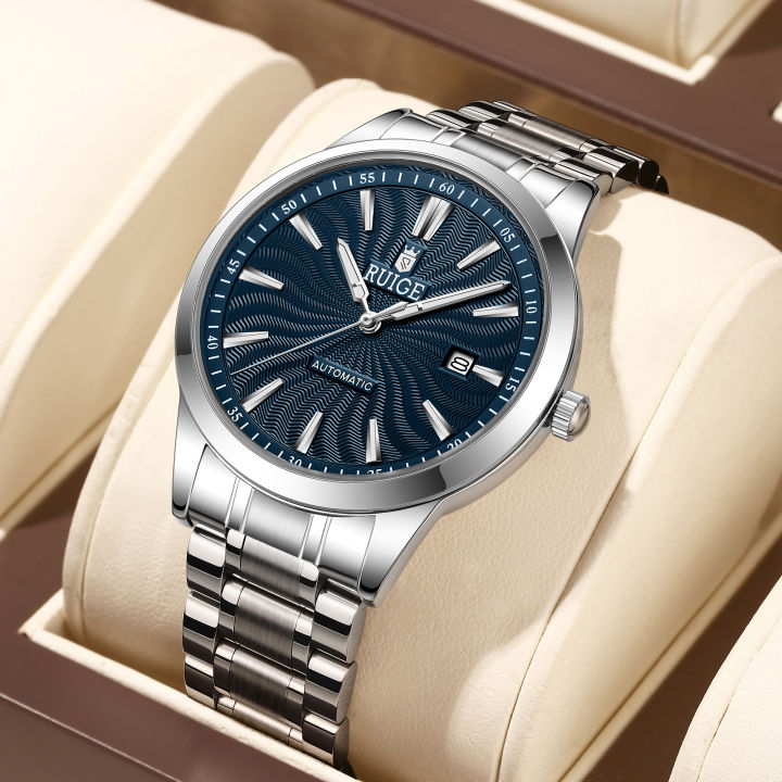 RUIGE Calendar Men's Fully Automatic Mechanical Watch Stainless Steel ...