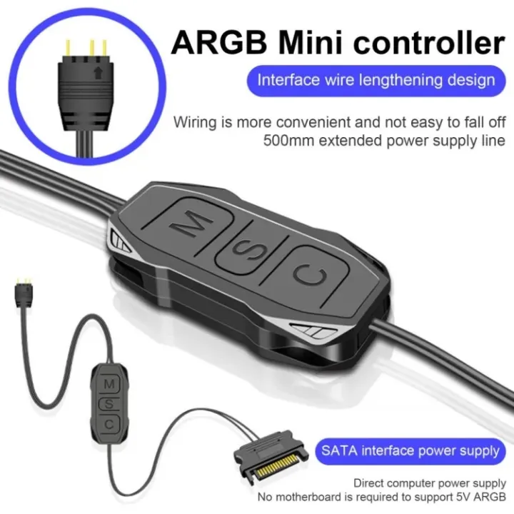 ARGB Controller 5V 3 Pin RGB Controller Cable,SATA Power Supply Light ...
