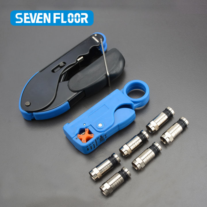 RG59,RG6 Wire Stripper Crimper Tool Kit Coaxial Cable Crimping Pliers Set With 10PCS RG6 F ...