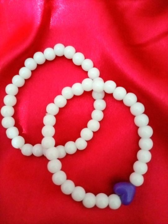 Set of 2 Milky White beaded bracelets with a purple heart💜 | Daraz.pk